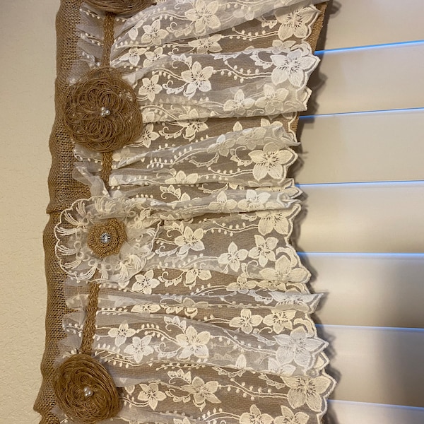 Custom Rustic Burlap Lace Bedroom Valance Burlap Lace Window Kitchen ...