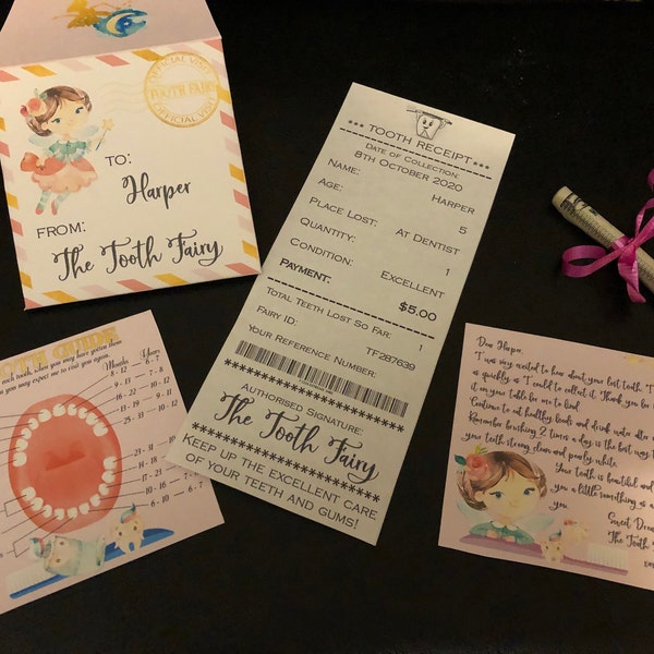 Editable Tooth Fairy Kit Letter Pouch Receipt Tooth Guide and Envelope ...