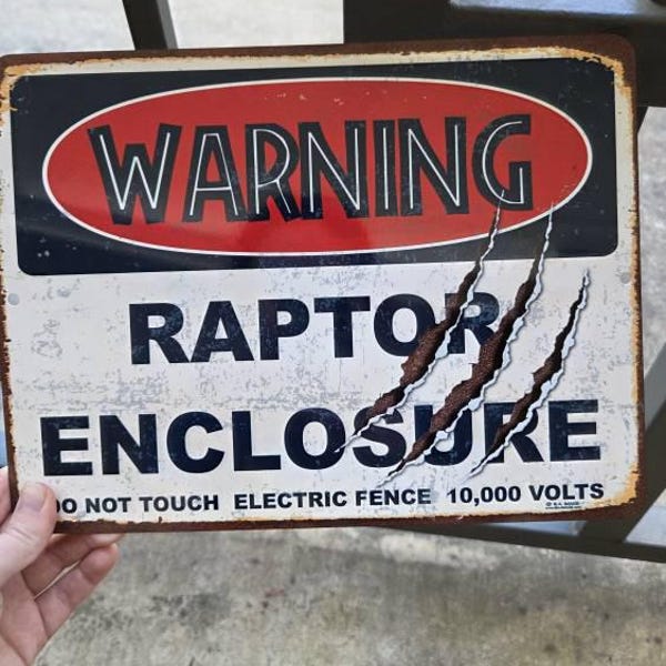 Dinosaur Enclosure Metal Warning – T-rex & Raptor Room Decor, Wall Art ...