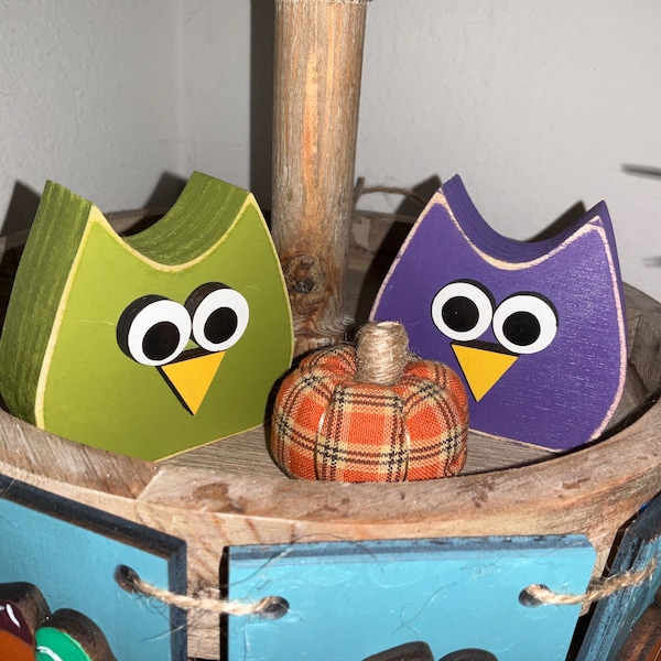 Owl Decor, Mini Wood Owl, Rustic Owl, Fall Tiered Tray, Fall Shelf ...