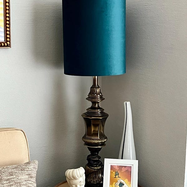 Peacock Velvet Drum Lampshade-velvet Lamp Shade- Lampshade-custom Made ...