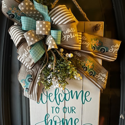 Welcome, Large Wooden Door Sign, Door Hanger, Farmhouse, Door Decor ...