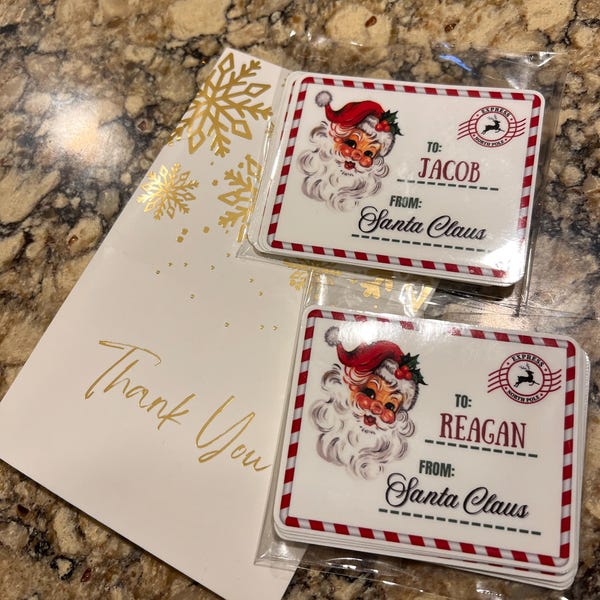Vintage Santa Present Sticker Pack of 6, 12, 24+ | From Santa Christmas ...