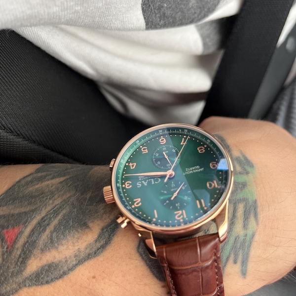 Engraved CLAS 41mm Dual Time Watch Green - CAN PERSONALISE - Etsy