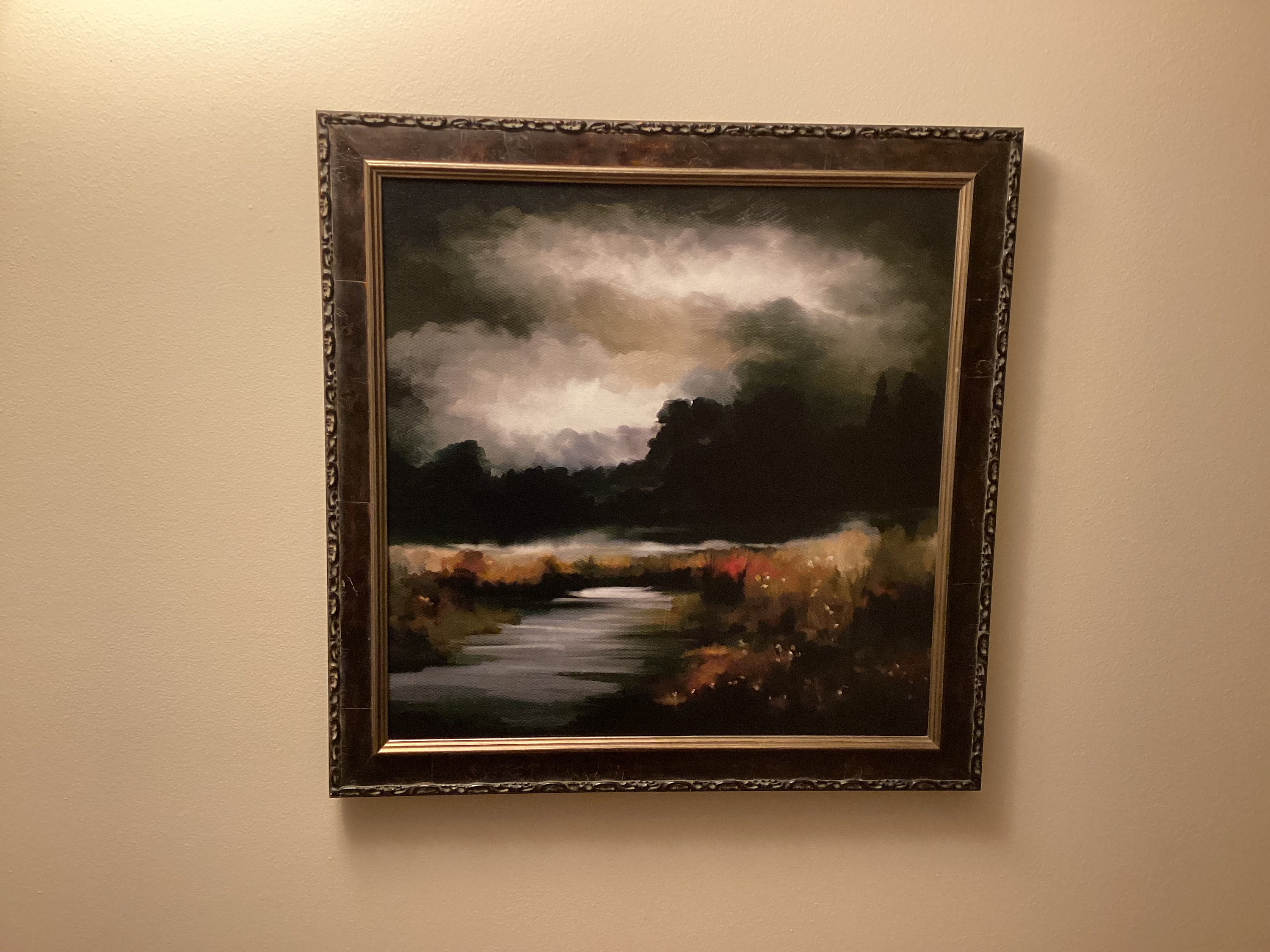 Dark Square Abstract Landscape Art Print, Large Moody Abstract ...