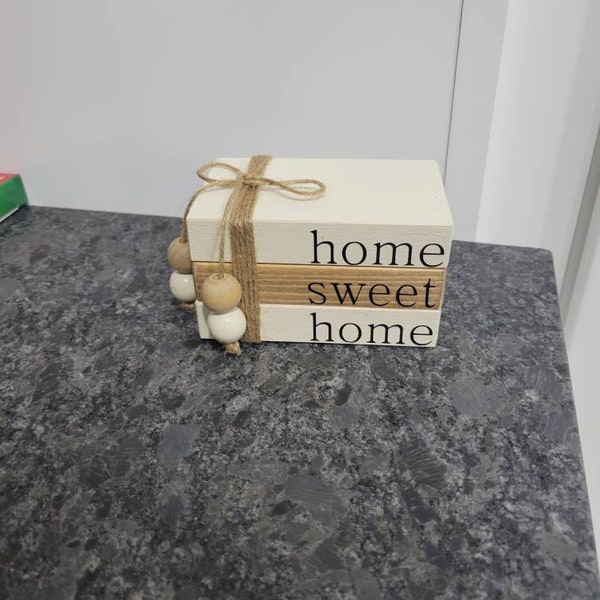 Farmhouse Wood Book Stack/ Home Sweet Home/ Book Bundle/ Tiered Tray ...