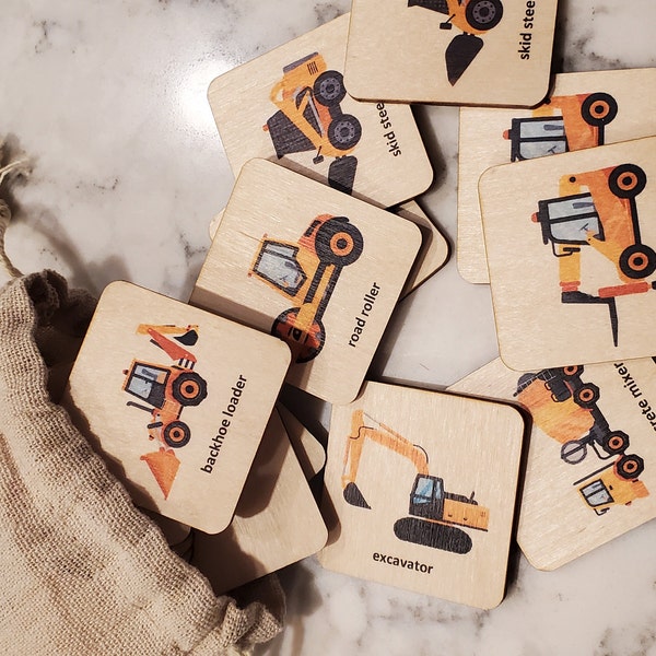 Montessori Wooden Construction Truck Car Memory Game/ Homeschool ...