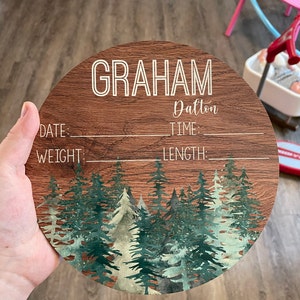 Forest Birth Stat Sign, Birth Stat Sign, Round Wood Birth Stat Sign ...