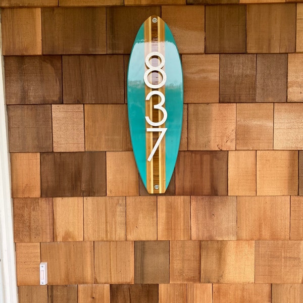 Address Number Sign Surfboard Coastal Beach House Gift Idea in Seaform ...