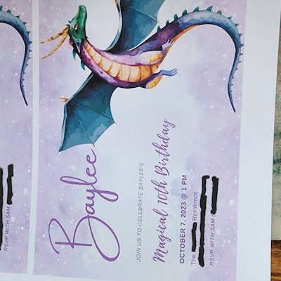Printable Purple Dragon Invitation, Girl Dragon Birthday Party ...