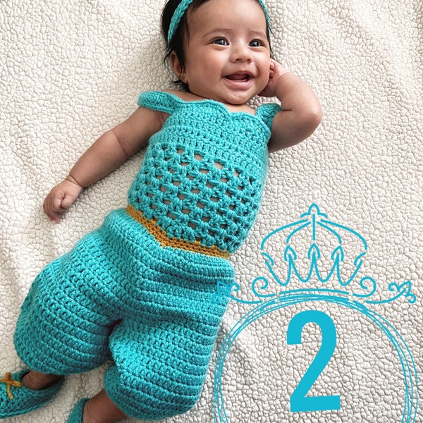 Crochet Disney's 'jasmine' Inspired Princess Jumper With Slippers- Size ...