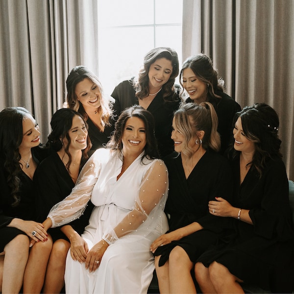 Black Ruffle Lace Bridesmaid Robes,satin Robes,bridal Robes,robe for ...