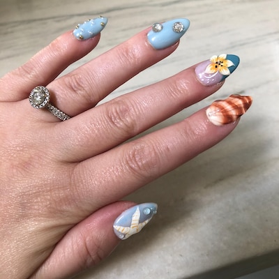 Ocean Fake/false Nails, Handmade Beach and Shell Nails Designs ...