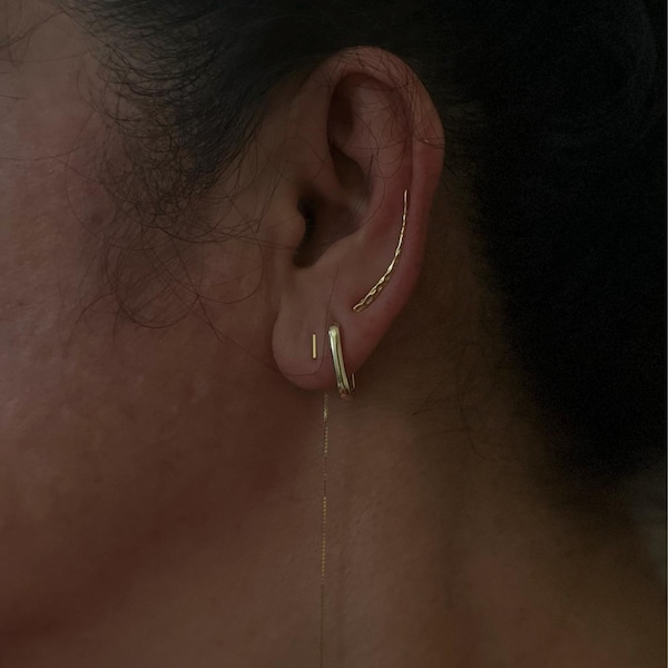 Thread Earrings, Pull Through Earring, Double Piercing Earring Chain, Ear Thread, Bar Threader ...