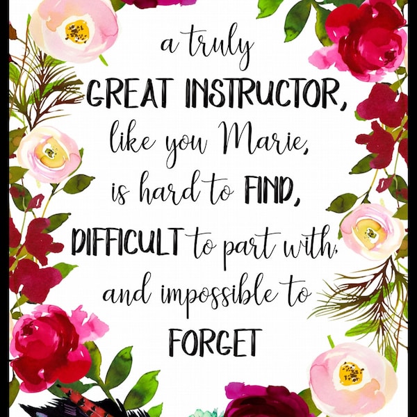 Great Instructor Quote Print, Floral Thank You Gift (digital Download ...