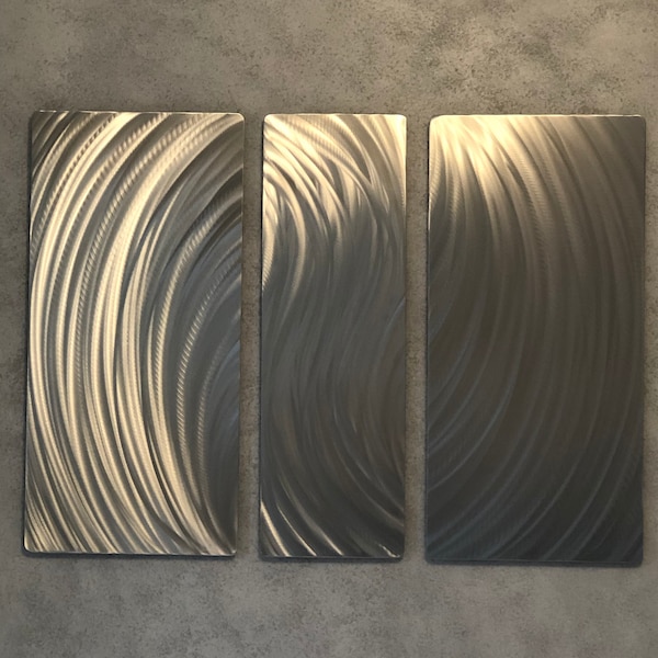 Hand-etched Silver Metal Wall Art - 3 Piece Modern Sculpture - Etsy