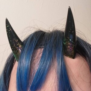 Metallic Blue Tipped Black Resin Cast Dragon Horns Monster Horns, Demon ...