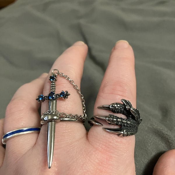 Sapphire Blue Sword Ring, Dagger Ring, Sword Jewelry, Gothic Ring ...