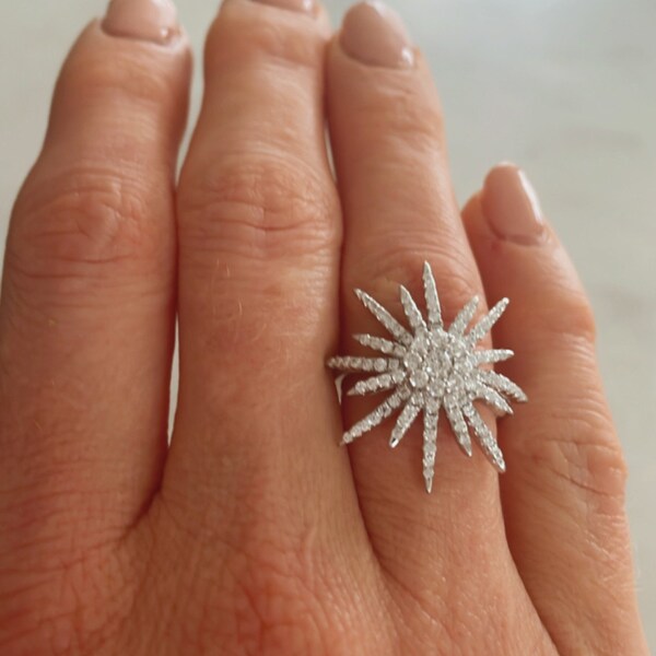 Starburst Ring | Starburst Diamond Cluster Ring | Sunburst Ring | Pave ...