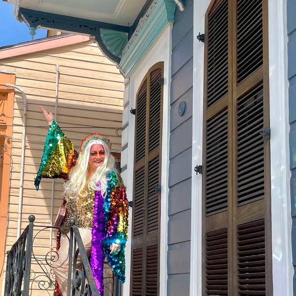 Rainbow Pride Sequin Bell Sleeve Kimono Inspired Festival Robe Plus ...