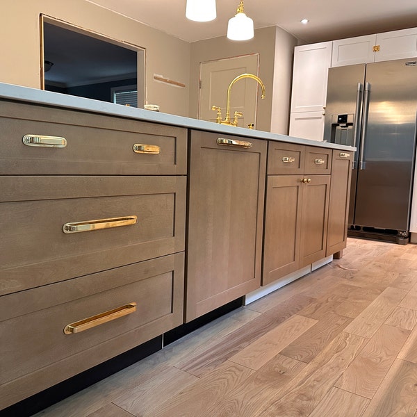 Unlacquered Brass Polished Handles With Round Backplate –solid Brass ...