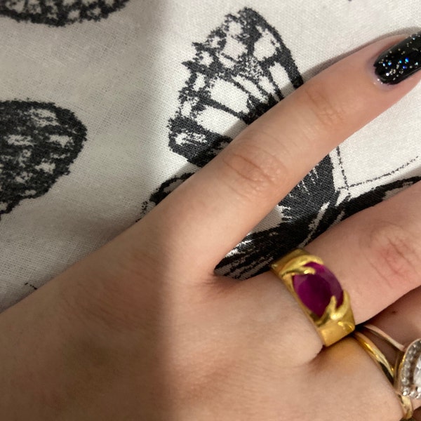 Hand Ruby Silver Ring Solid Silver 925K Sterling Silver Five Fingers ...