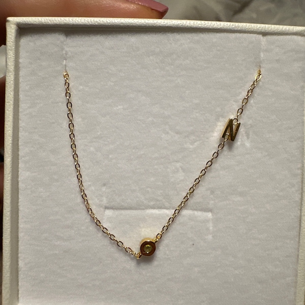 Personalized Sideways Initial Birthstone Necklace, Birthday Gift for ...