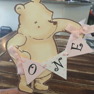 Winnie the Pooh First Birthday Cake Topper Pink Polka Dot One Party ...