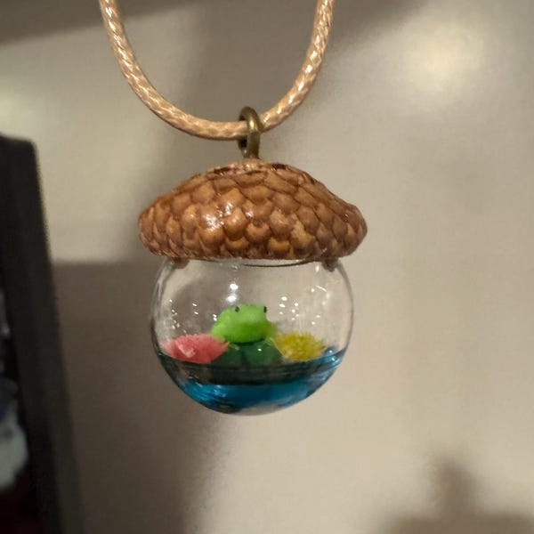 Acorn Necklace With Mushroom Frog, Resin Jewelry, Acorn Pendant, Wood ...