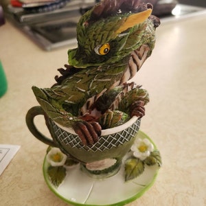 TEA DRAGON FIGURINE, Tea Dragon in Cup, Green Leaf Dragon,dragon Gift ...