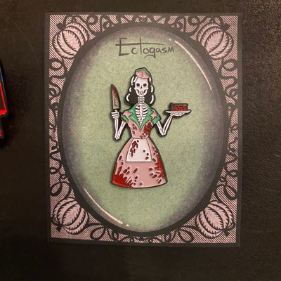 1950's Halloween Skeleton Diner Waitress Enamel Pin Bloody Cherry Pie ...