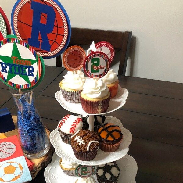 All Sports Party Cupcake Toppers (12) - Birthday Cupcake Topper ...