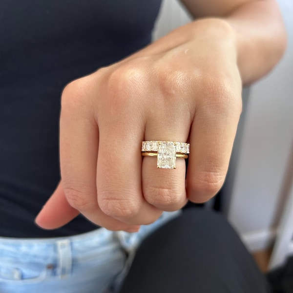 3CT Radiant Cut Engagement Ring Gold Ring Silver Ring Moissanite Ring ...