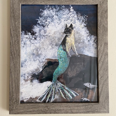 Mermaid Cat Art Print, 8x10 Mer-cat Illustration, Weird Mermaid Decor ...