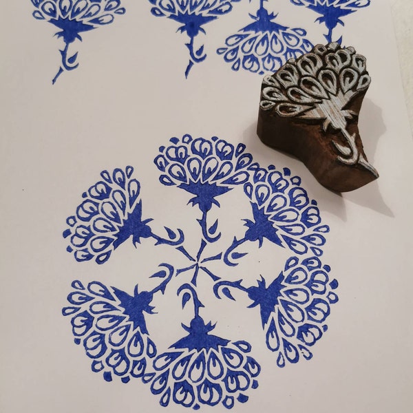 Flower Indian Textile Stamp, Flower Block Printing Stamp, Floral Wooden ...