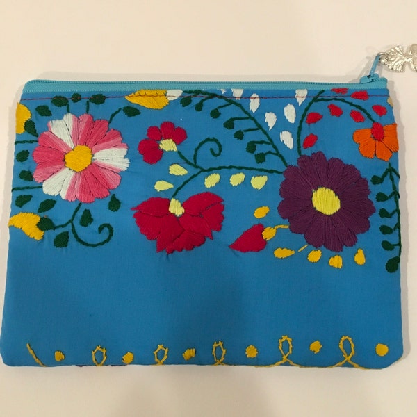 Small Zipper Pouch, Embroidered Mexican Dress Zipper Pouch, Mexican ...