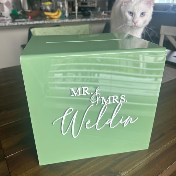 Acrylic Card Box With Lock + Key | Personalized Raised Text Card Box ...