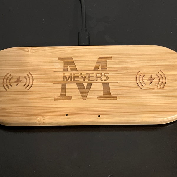 Personalized Wood Dual Wireless Charger, Qi Charging Pad Text and Logo ...