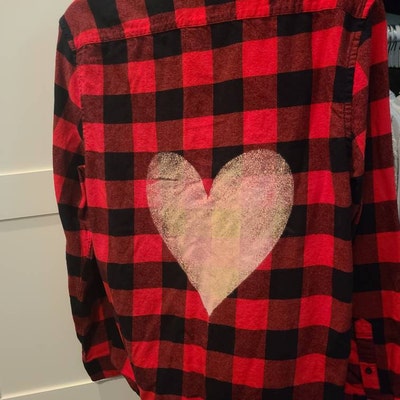 Bleached Heart Flannel Shirt for Valentine's Day Upcycled Flannel Boho ...