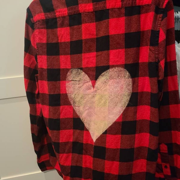 Bleached Heart Flannel Shirt for Valentine's Day | Upcycled Flannel ...