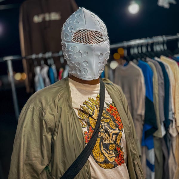 Ski Mask, Black and White Balaclava Handmade Special Design Unique Face ...