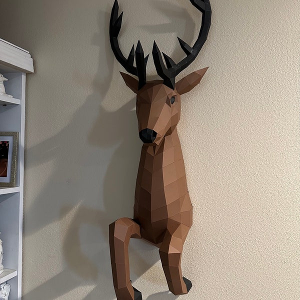 Papercraft 3D DEER Out of Wall Pepakura PDF Template Low Poly Paper ...
