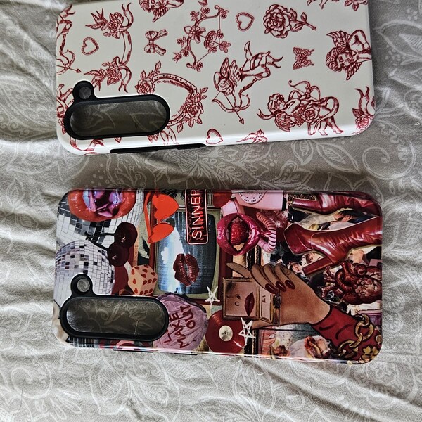 Sacred Heart Collage Phone Case, Red Gold Phone Cover, Charm Print ...