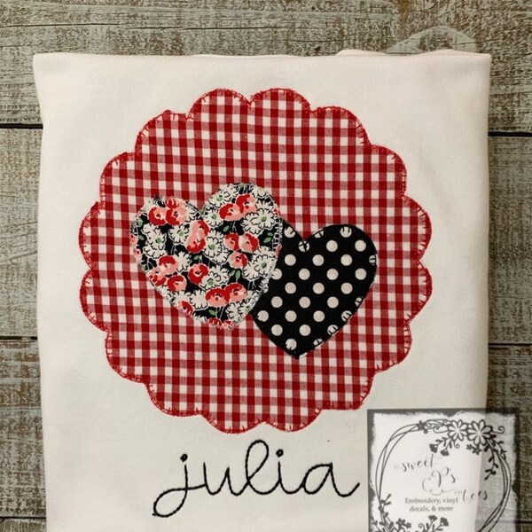 Scallop Patch With Hearts Blanket Stitch Applique Embroidery Design ...