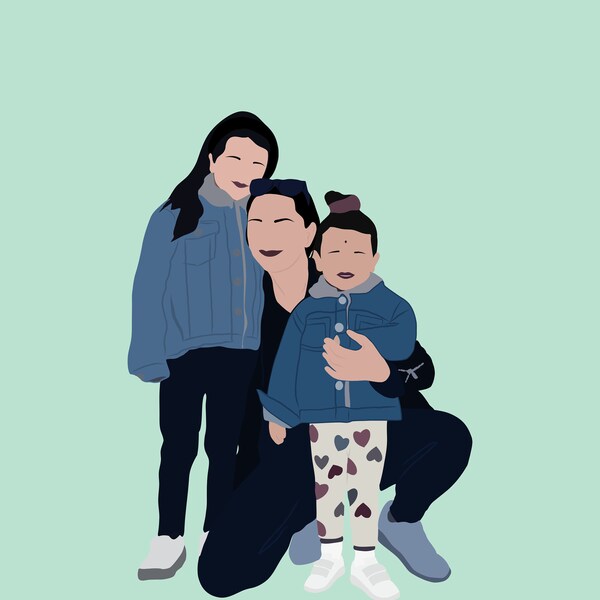 Faceless Sisters Portrait From Photo, Custom Best Friends Drawing ...