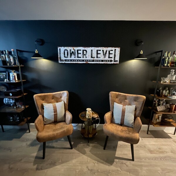 Lower Level Industrial Decor Wall Art Vintage Retro Rustic Lounge Sign ...