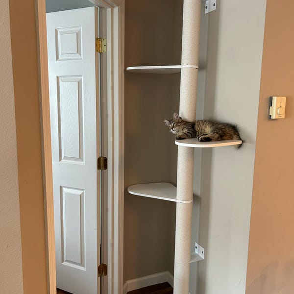 White Tall Cat Tree Constructor - White Cat Tower, Cat Stairs, Cat ...