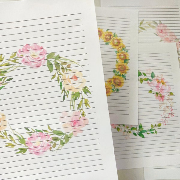 Plant Theme Letter Writing Stationary, Lined Writing Paper Printable ...