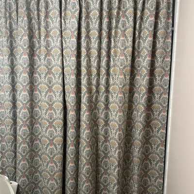 Modern Vintage Dark Red Floral Pattern Washed Linen Cotton Curtain Raw ...