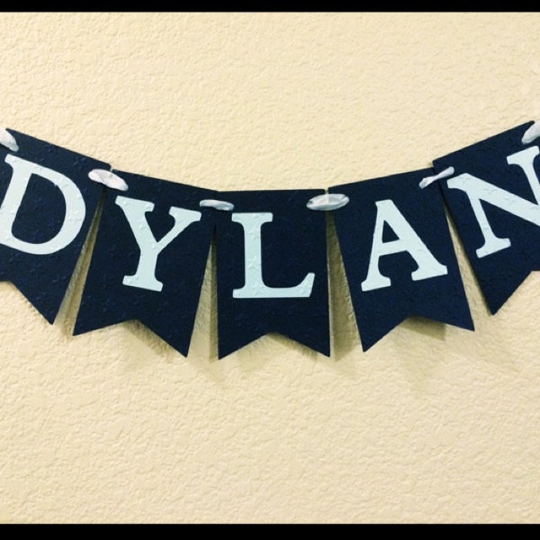 Boy's Name Banner, Banner in Light and Navy Blue, Embossed With Star ...